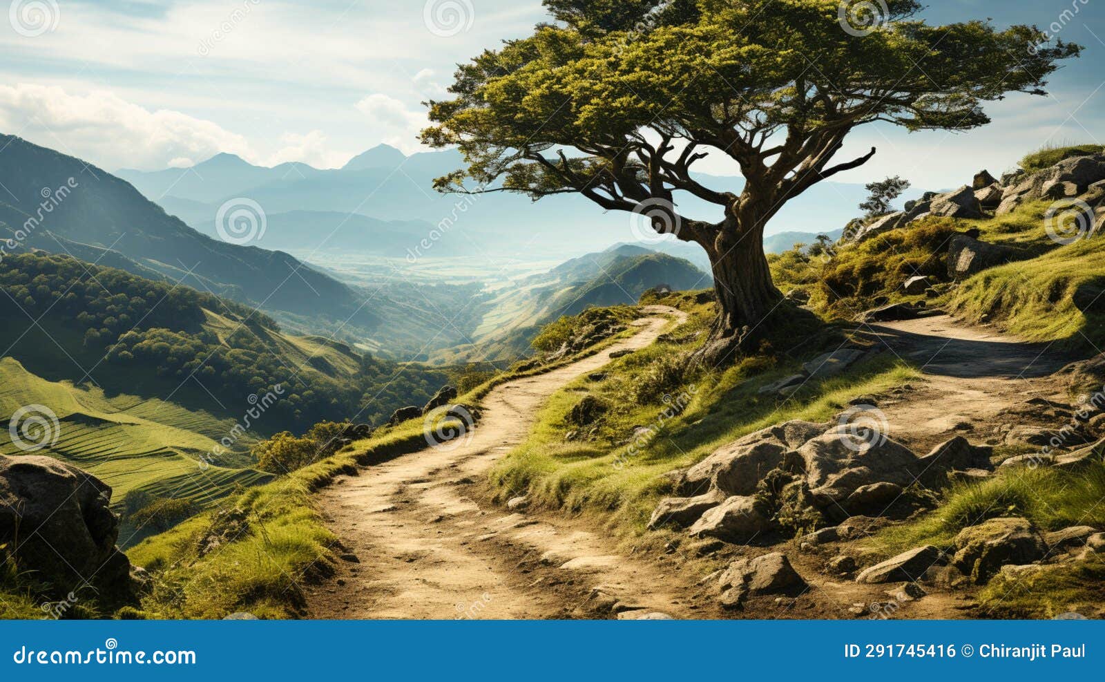 Path in the Hills and an Tree with Mountain at the End of Path Stock ...