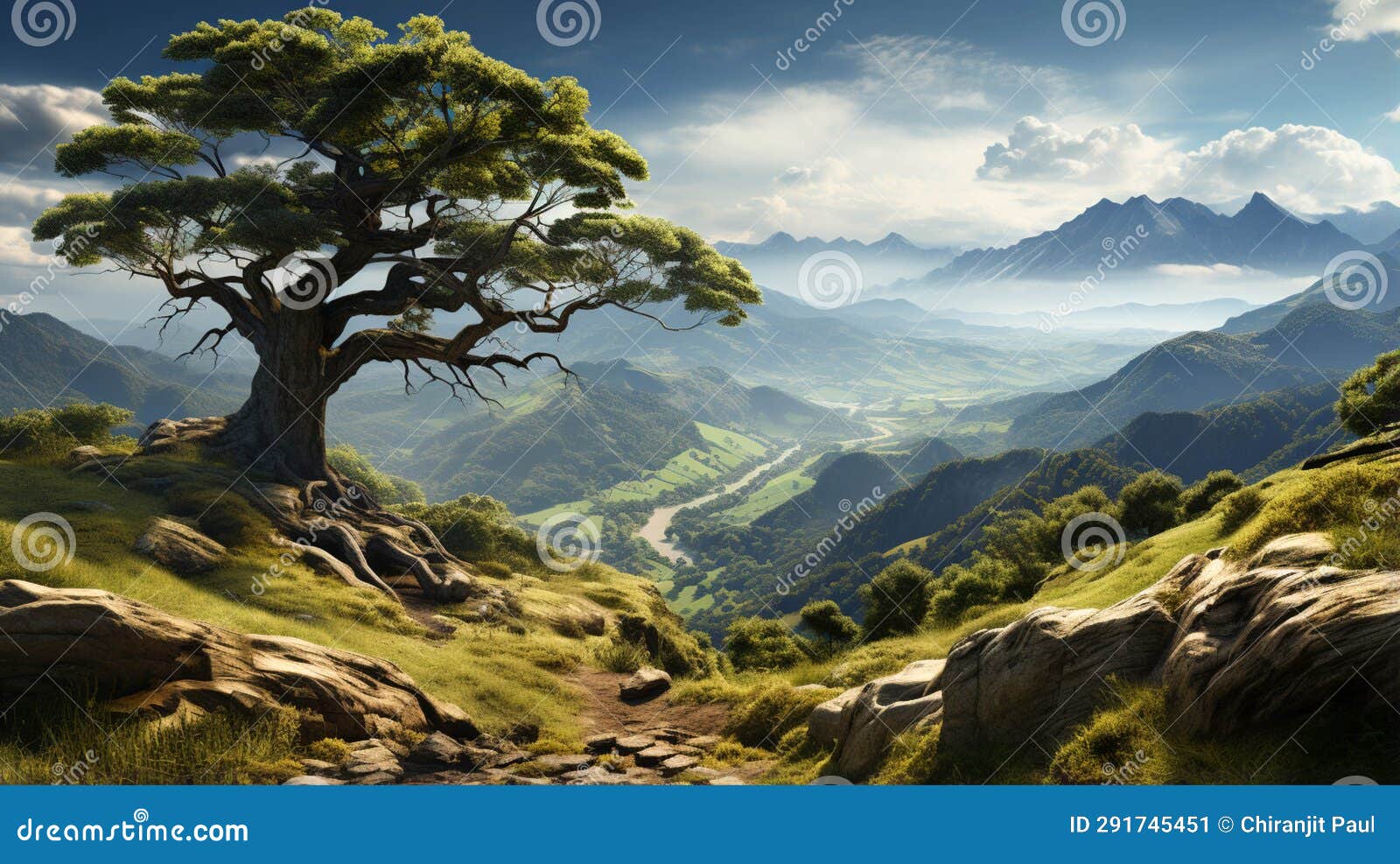 Path in the Hills and an Tree with Mountain at the End of Path Stock ...