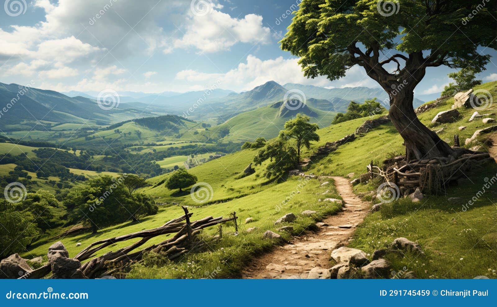 Path in the Hills and an Tree with Mountain at the End of Path Stock ...