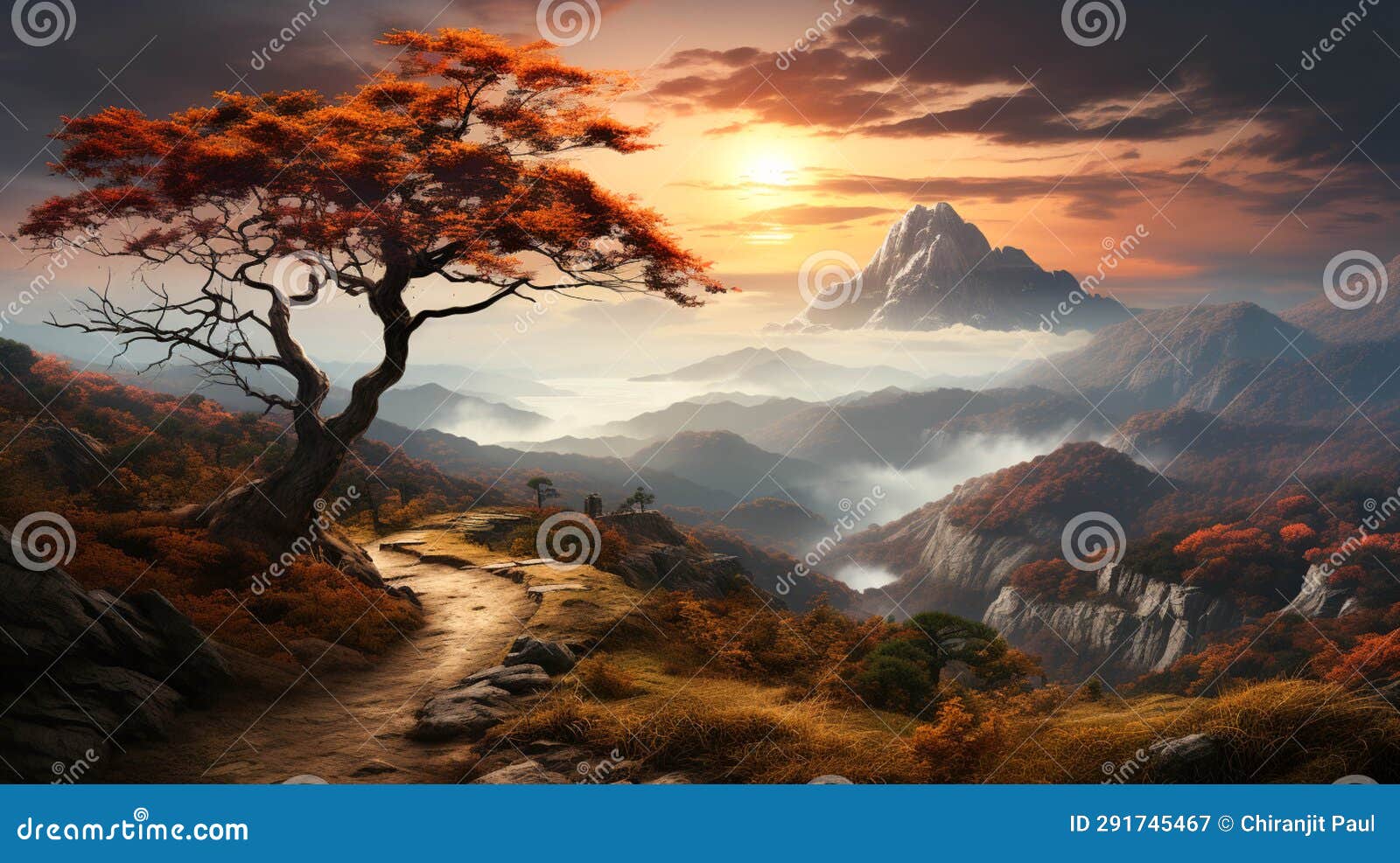 Path in the Hills and an Tree with Mountain at the End of Path Stock ...