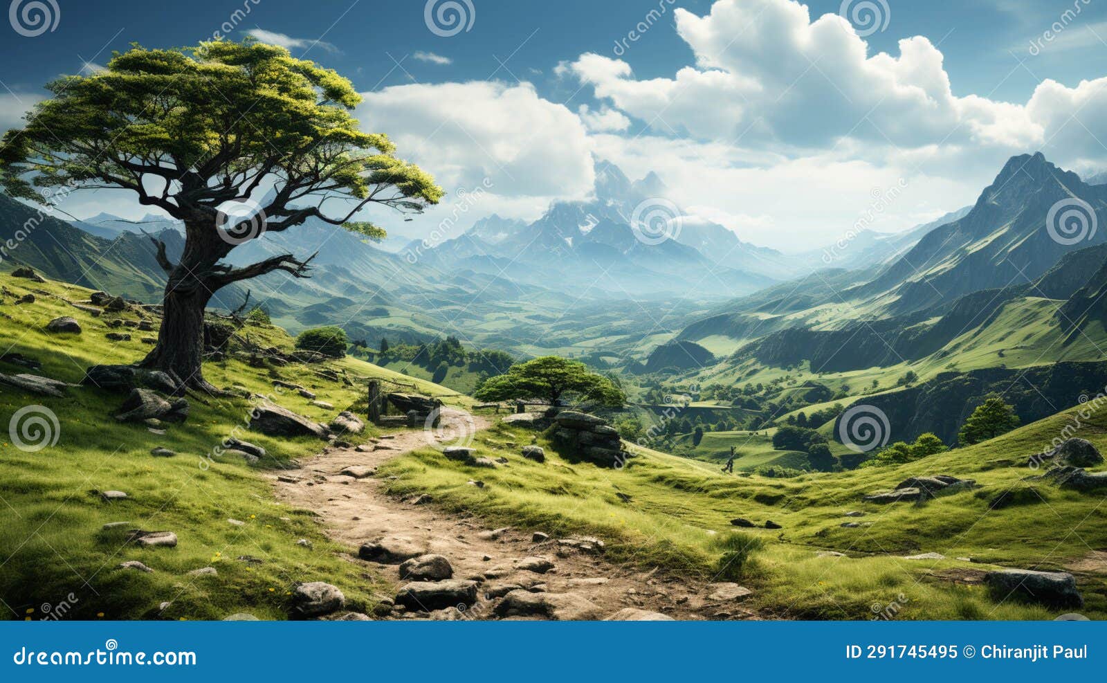 Path in the Hills and an Tree with Mountain at the End of Path Stock ...