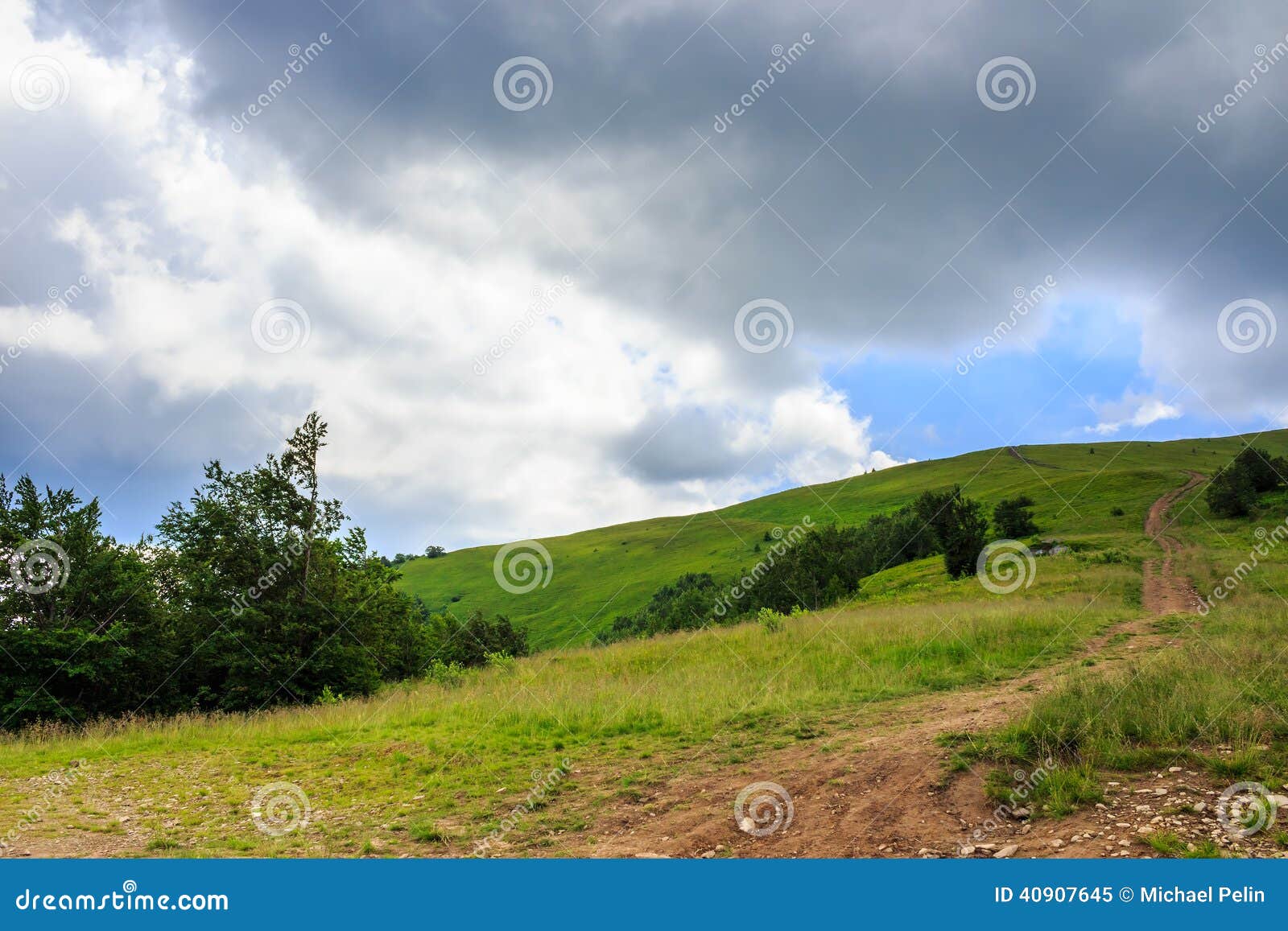 Path on Hillside Meadow in Mountain Stock Image - Image of green ...