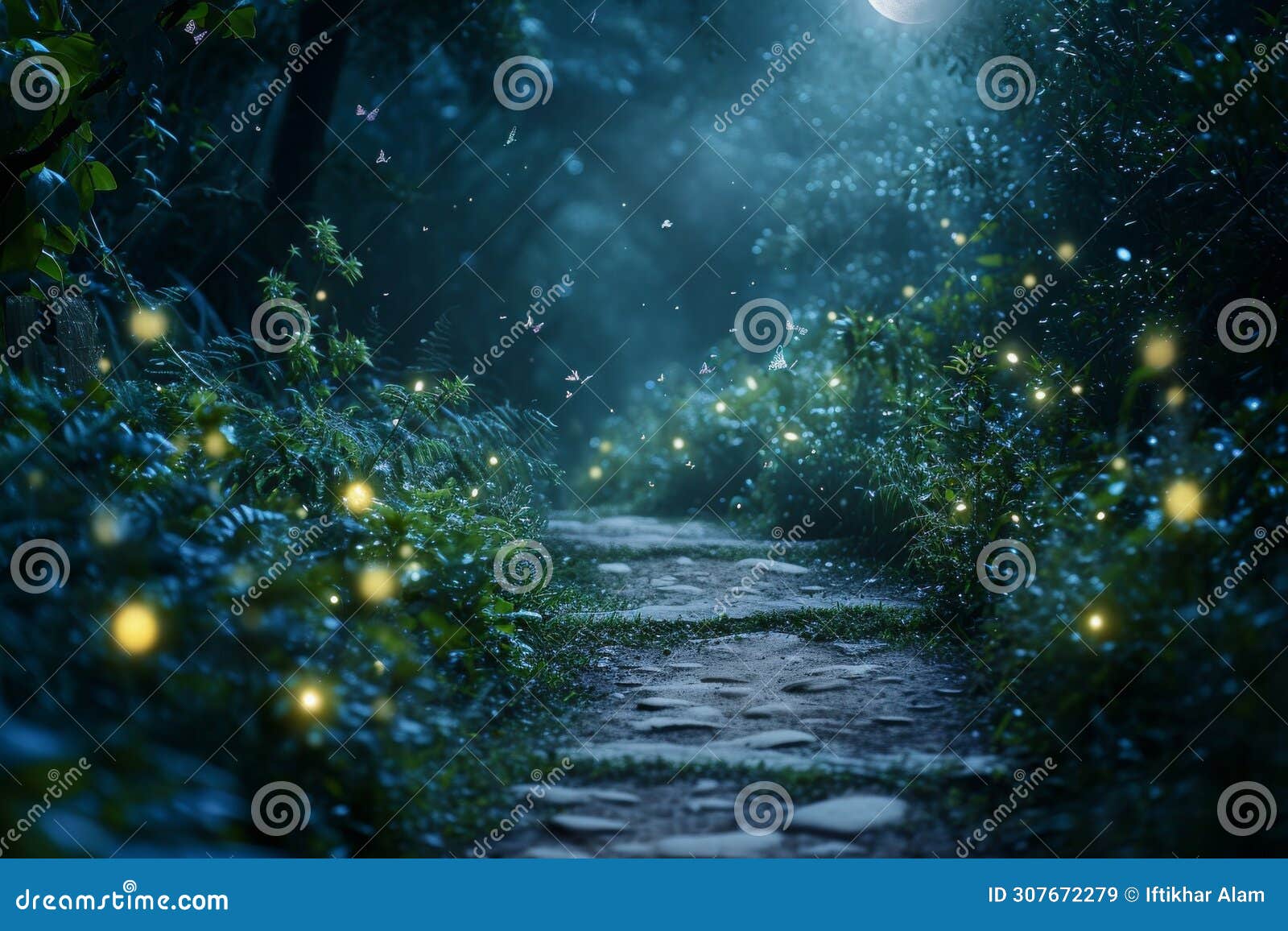 A Path Illuminated by Moonlight in a Forest at Night, a Moonlit Path ...