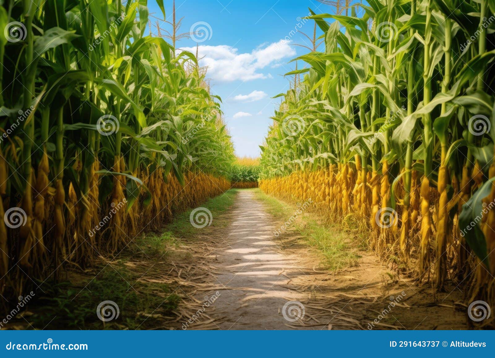 Path Inside a Corn Maze with Sunflower Fields beside Stock Image ...