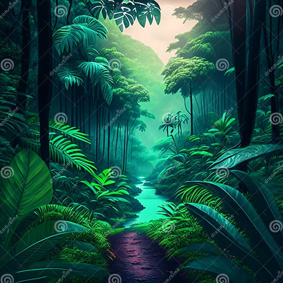 A Path in the Jungle. 3d Rendering, 3d Illustration Stock Illustration ...