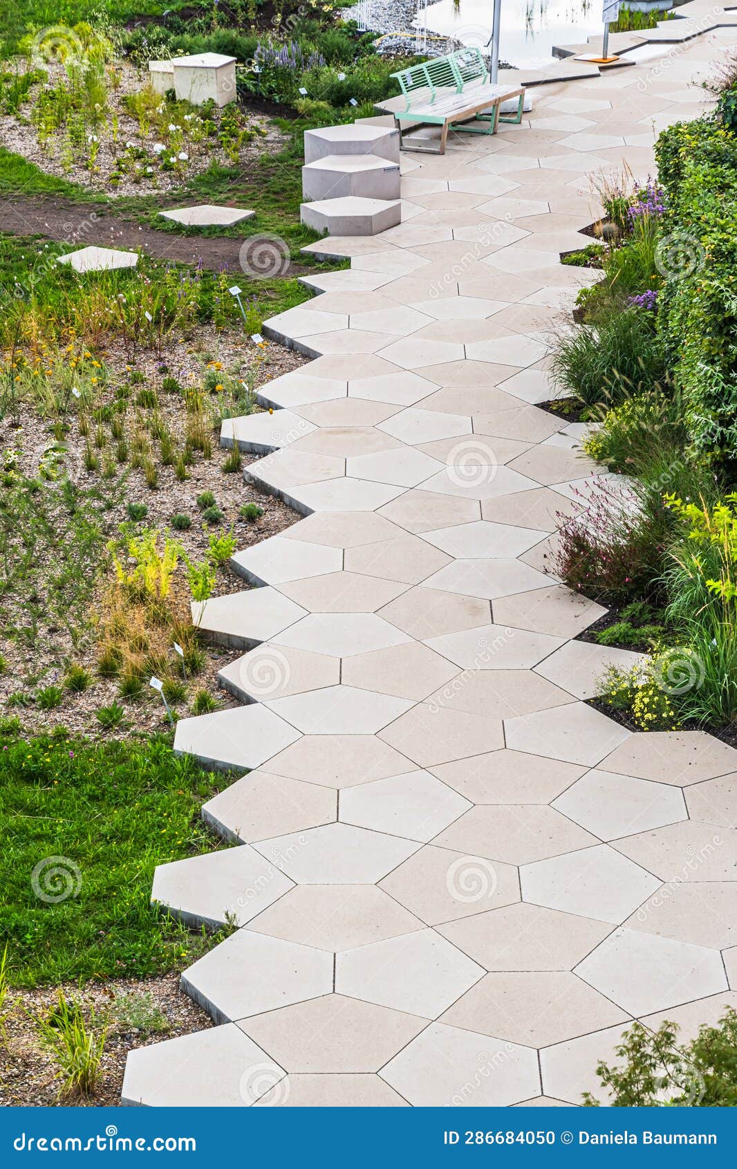 Path with Large Stone Slabs through a Garden Stock Photo - Image of ...