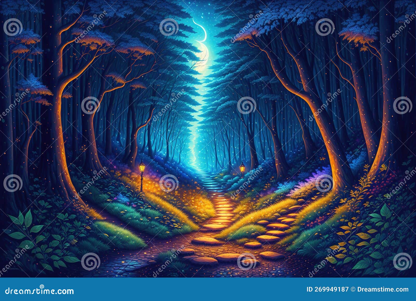 A Path Leading into a Forest at Night Fantasy Mystical by AI Generated ...