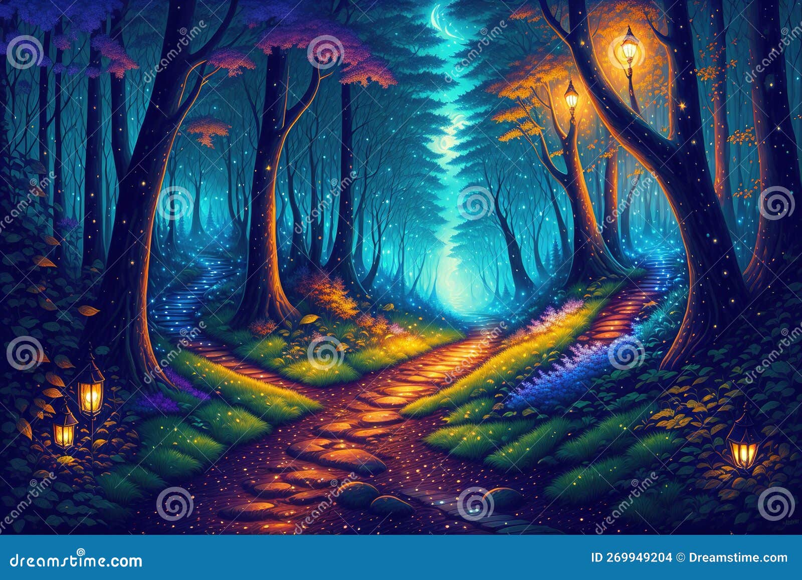A Path Leading into a Forest at Night Fantasy Mystical by AI Generated ...
