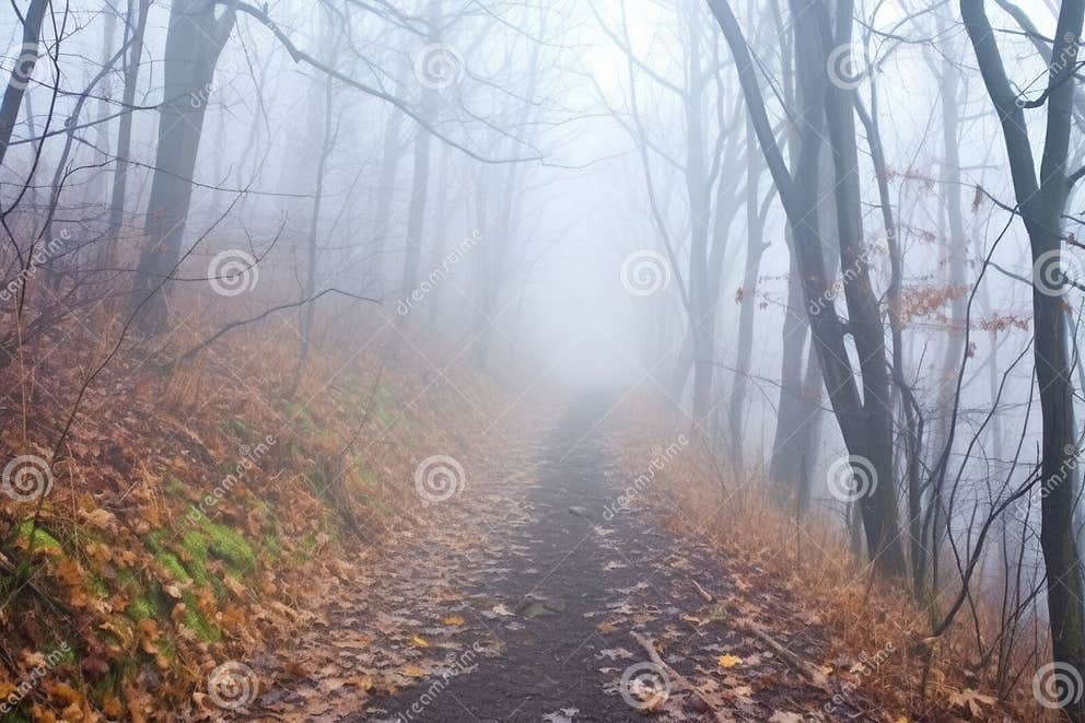 Path Leading through Thick Blanket of Fog Stock Image - Image of ...