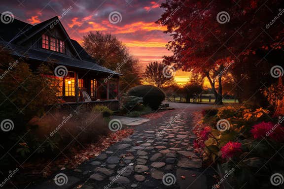 A path leading to a house stock illustration. Illustration of yard ...