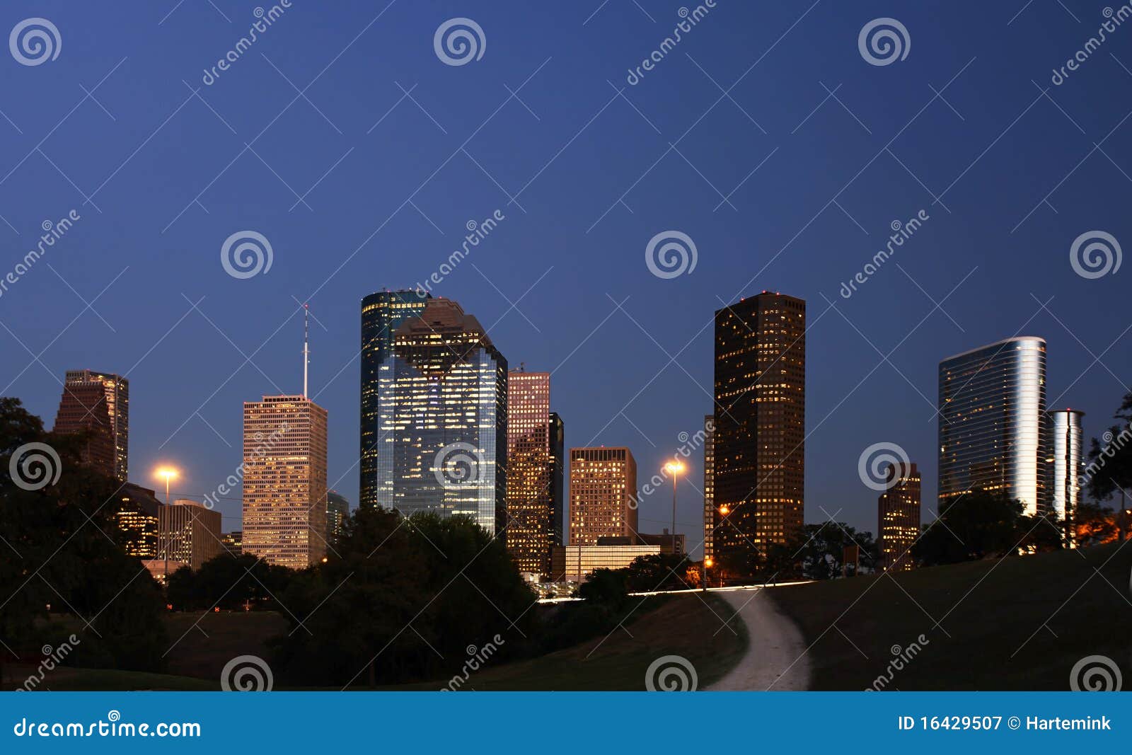 Path Leading To the Houston Skyline Stock Image - Image of park, dark ...