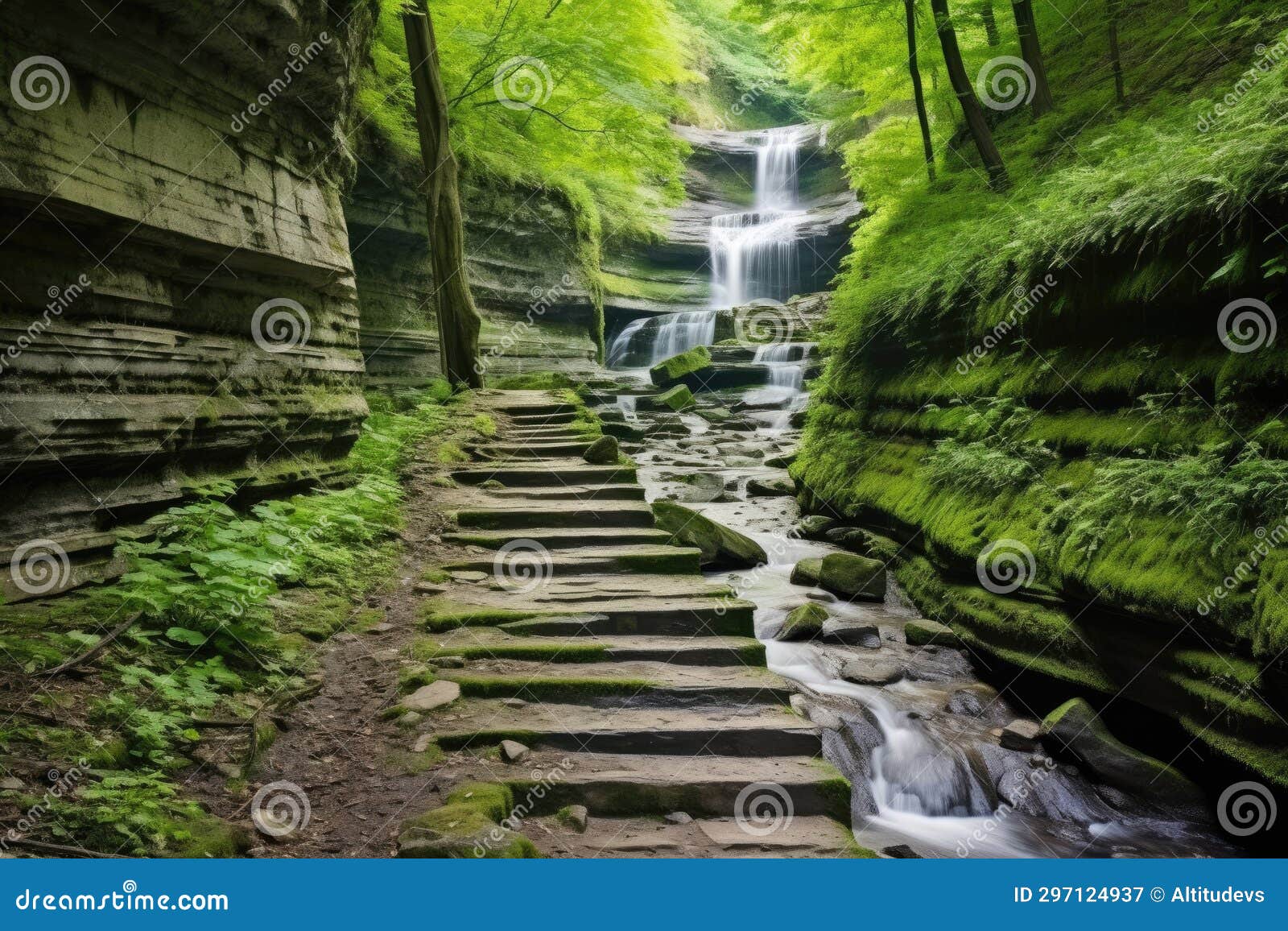 Path Leading To a Large, Cascading Waterfall Stock Image - Image of ...