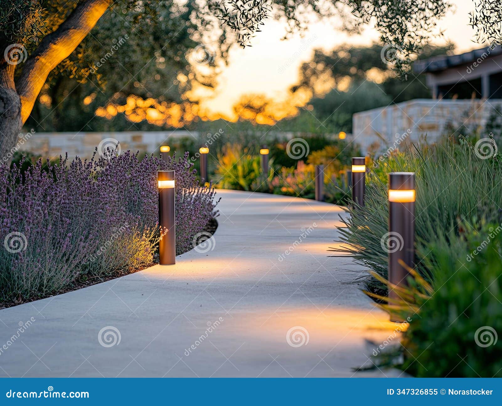 A Path with Lights on it and a Wall in the Background Picture Stock ...