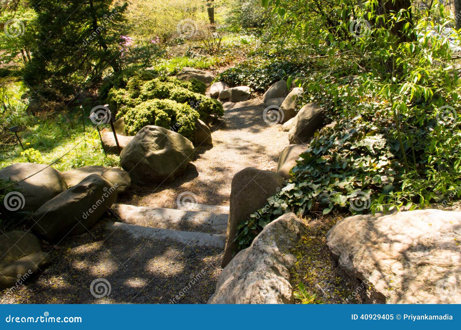 Path Lined by Rocks in a Garden Stock Image - Image of green ...
