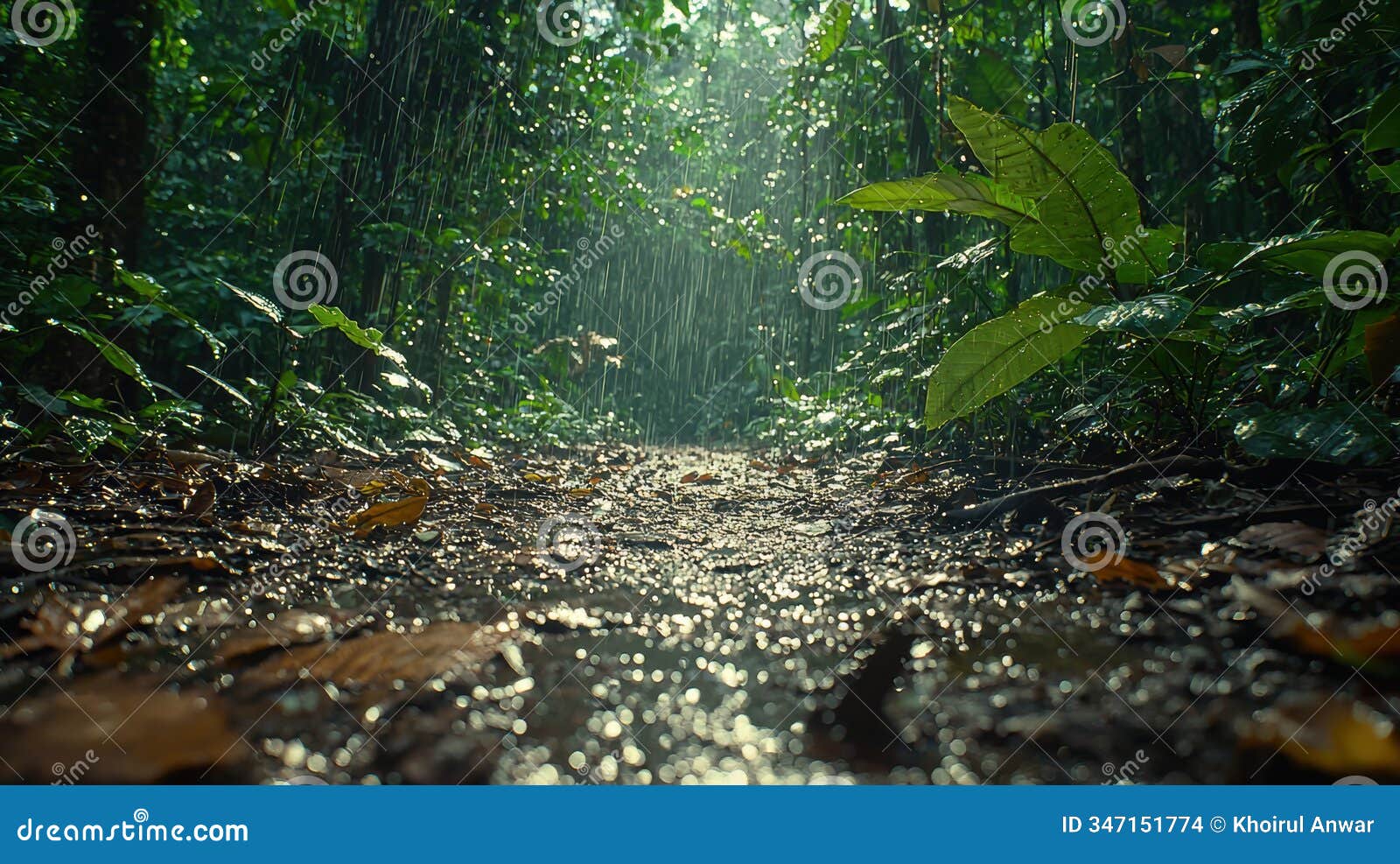 Path through Lush Rainforest with Sunlight Breaking through Canopy ...