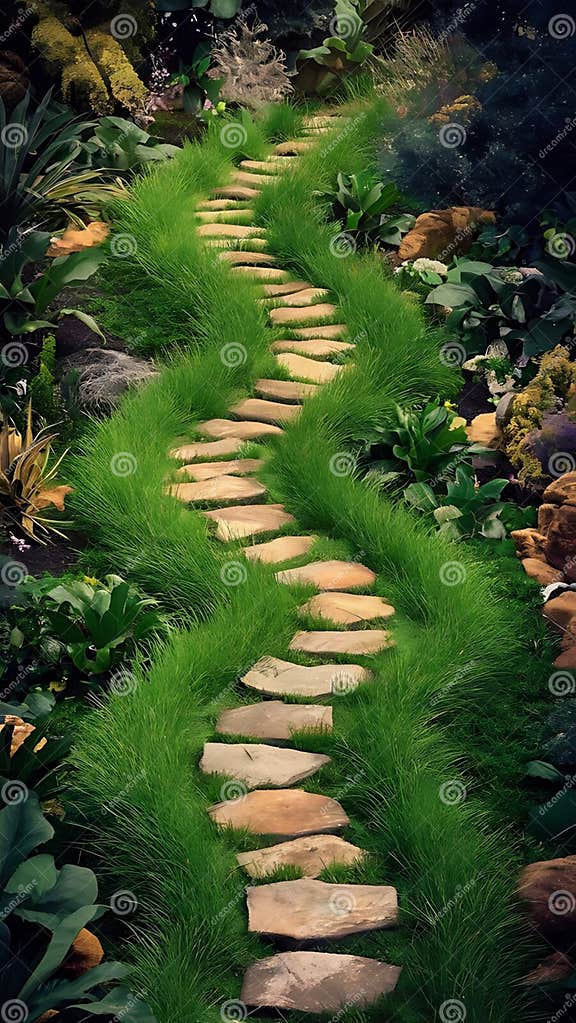 A Path Made of Grass and Rocks with a Path Leading To it Stock ...