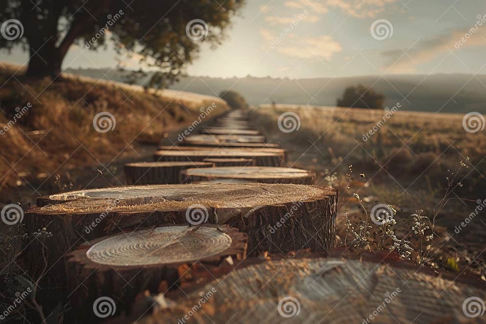 A Path Made of Tree Stumps in a Field Stock Photo - Image of field ...
