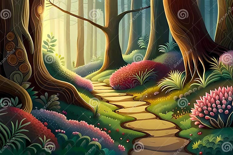 Path through Magic Fairytale Forest Stock Image - Image of colour ...