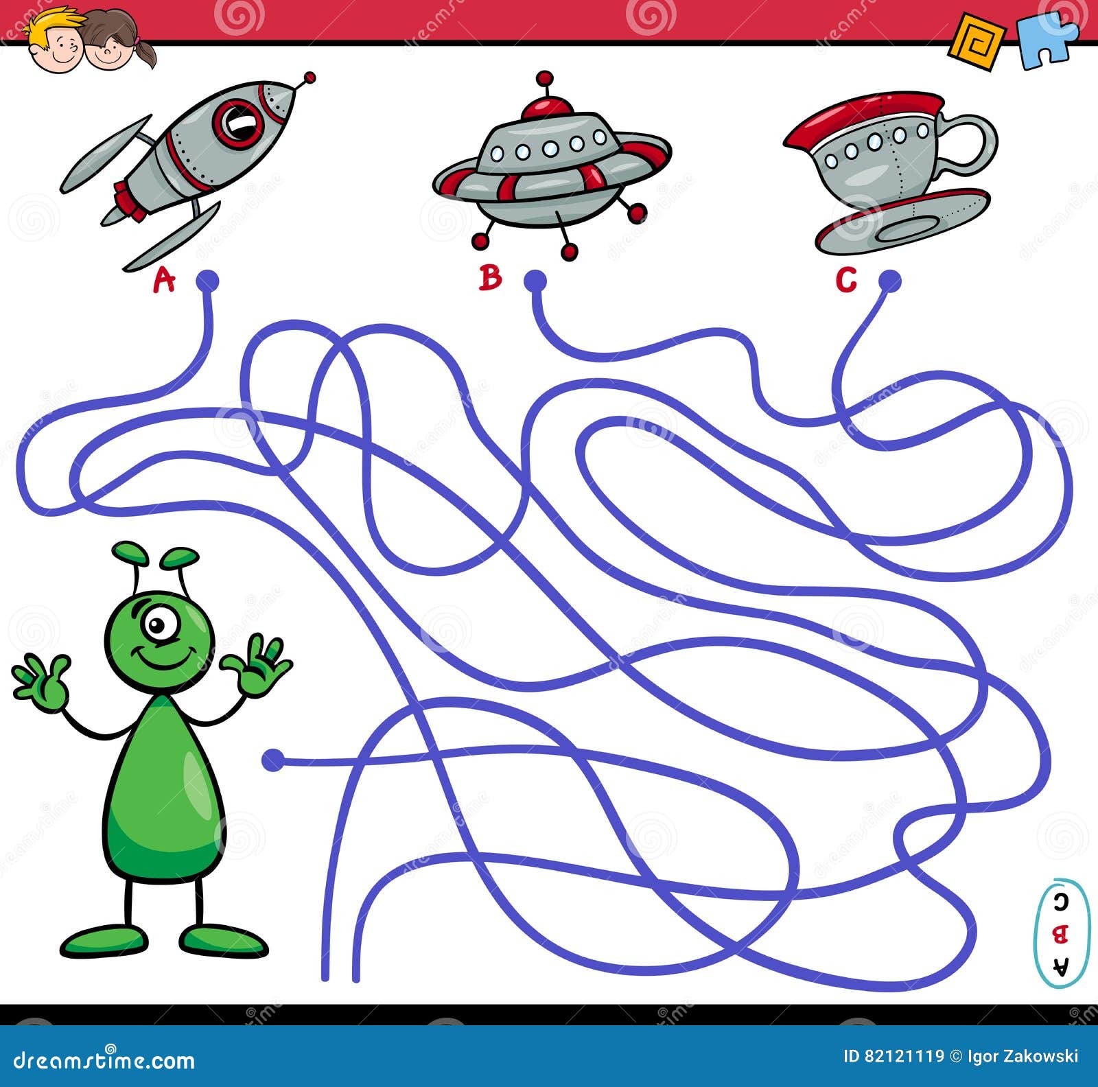 Path maze game with alien stock vector. Illustration of route - 82121119