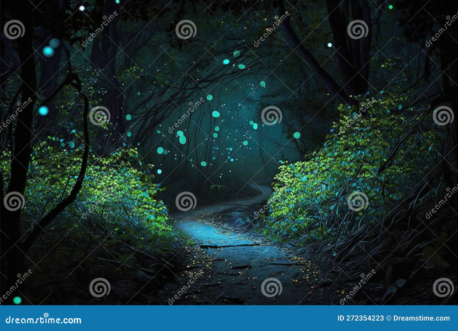 A Path in the Middle of a Forest with Glowing Lights Stock Image ...