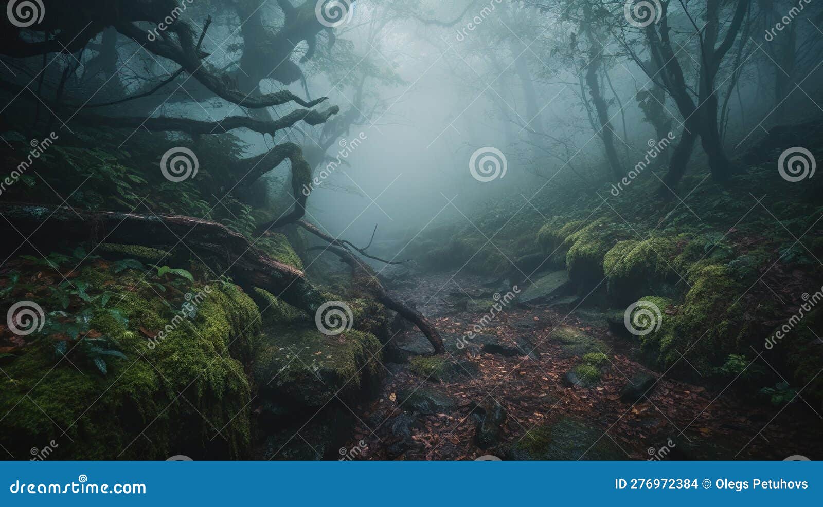 A Path in the Middle of a Forest with Moss Growing on the Rocks Stock ...