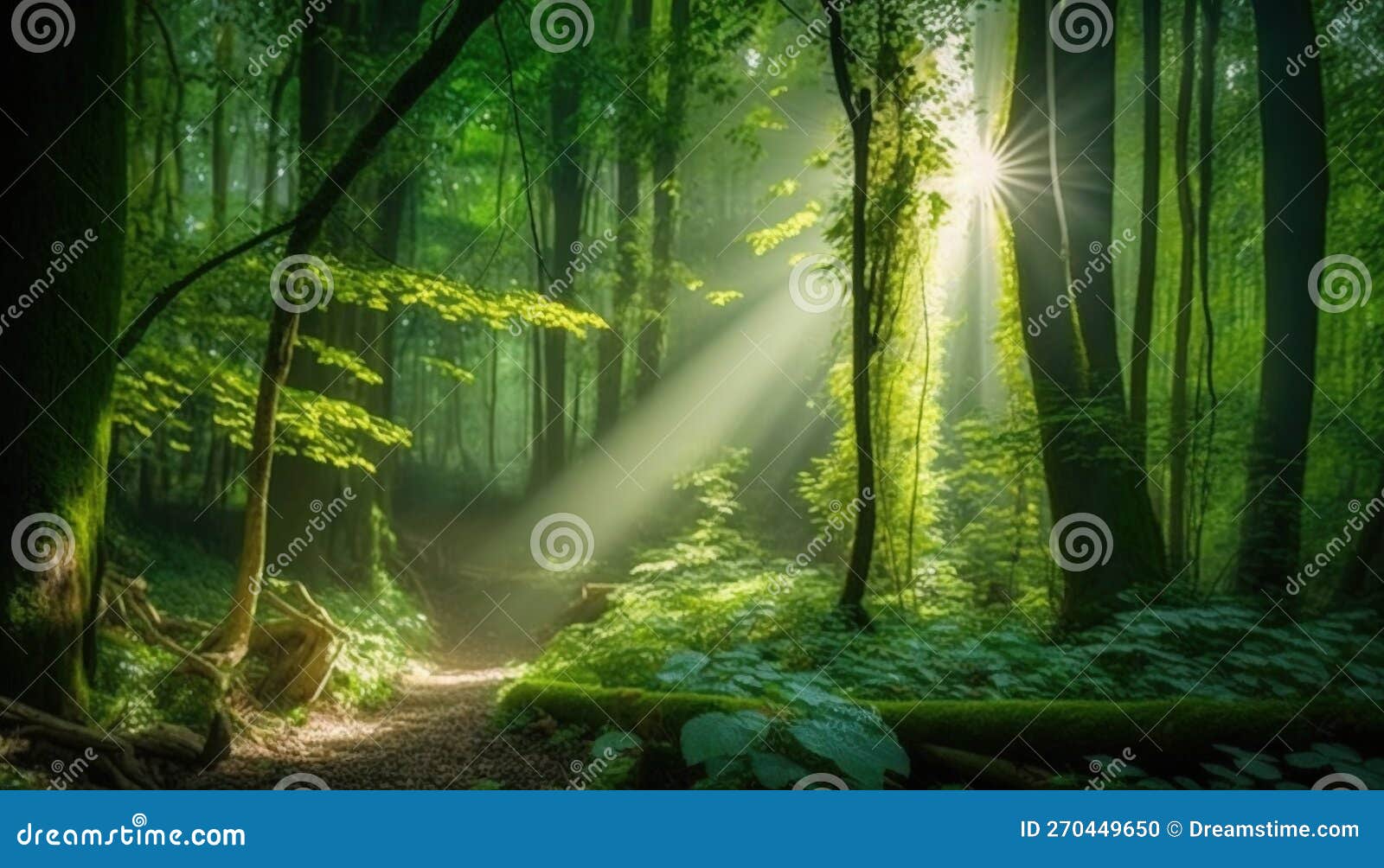 A Path in the Middle of a Forest with Sunlight Coming through the Trees ...