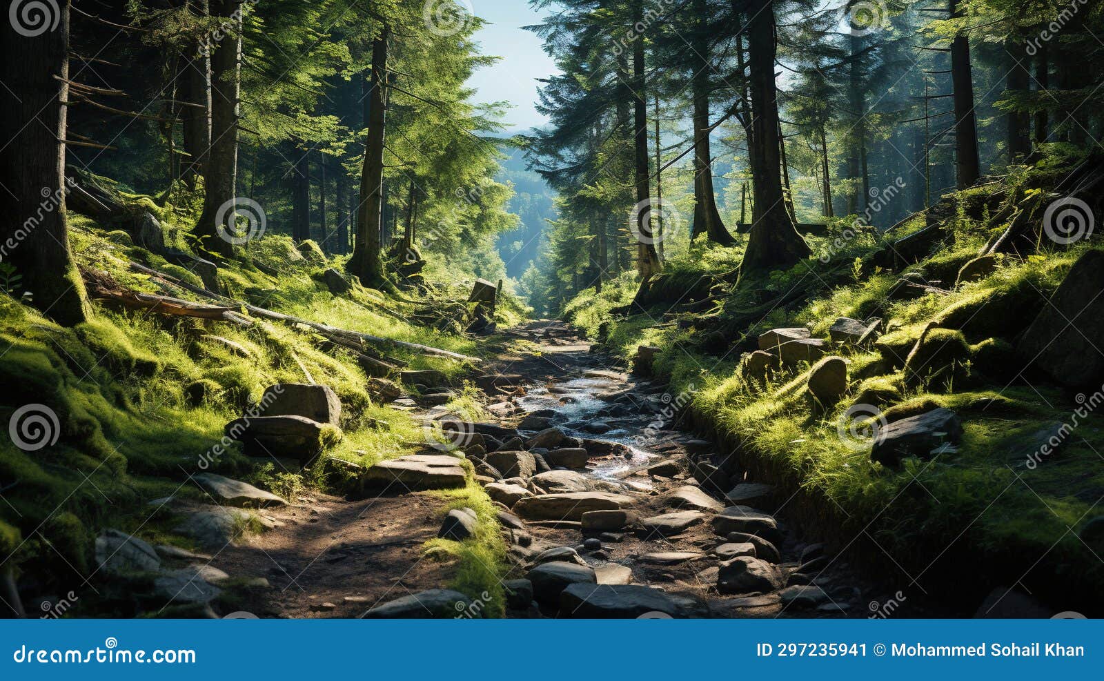 A Path through Middle in the Green Forest Landscape Background Stock ...