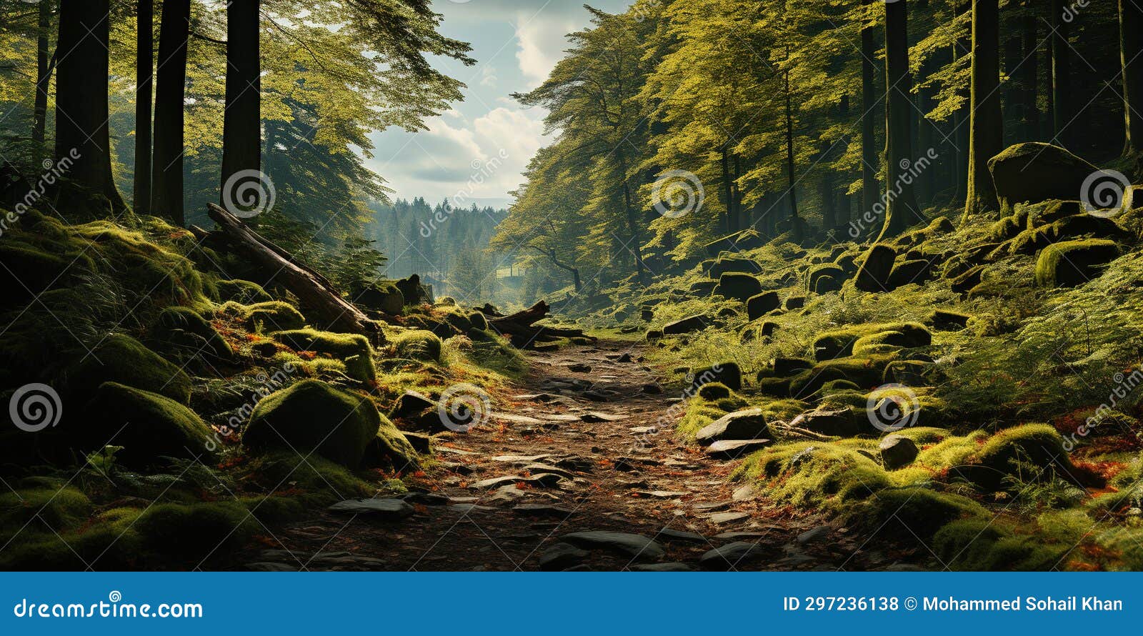 A Path through Middle in the Green Forest Landscape Background Stock ...