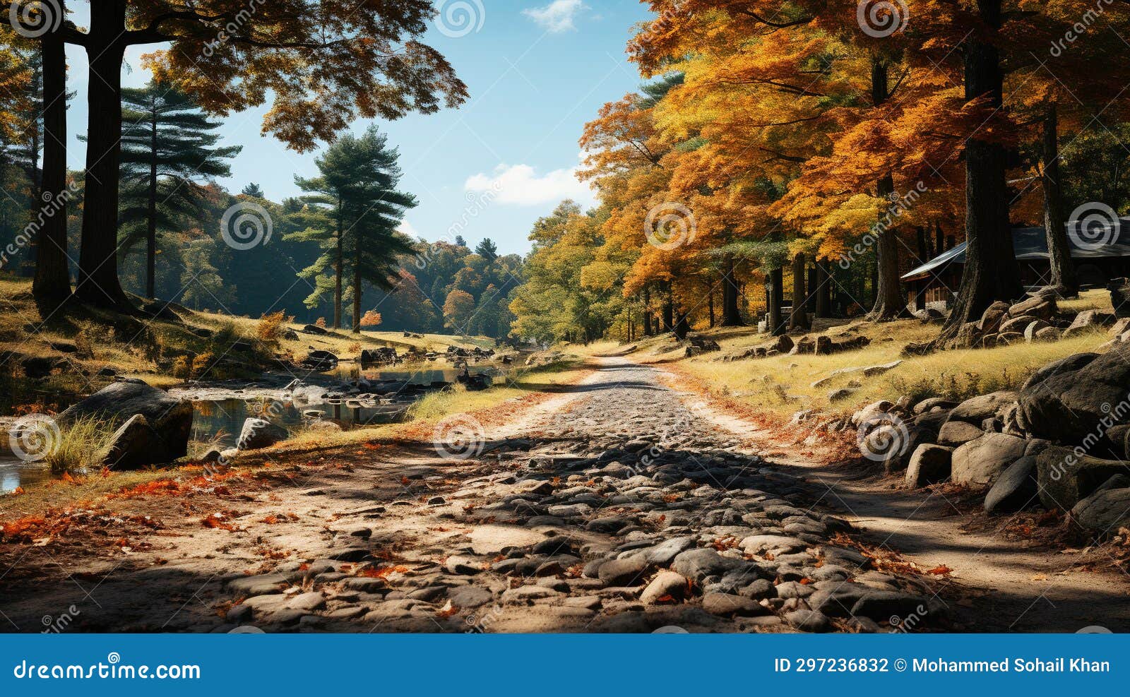A Path through Middle in the Green Forest Landscape Background Stock ...