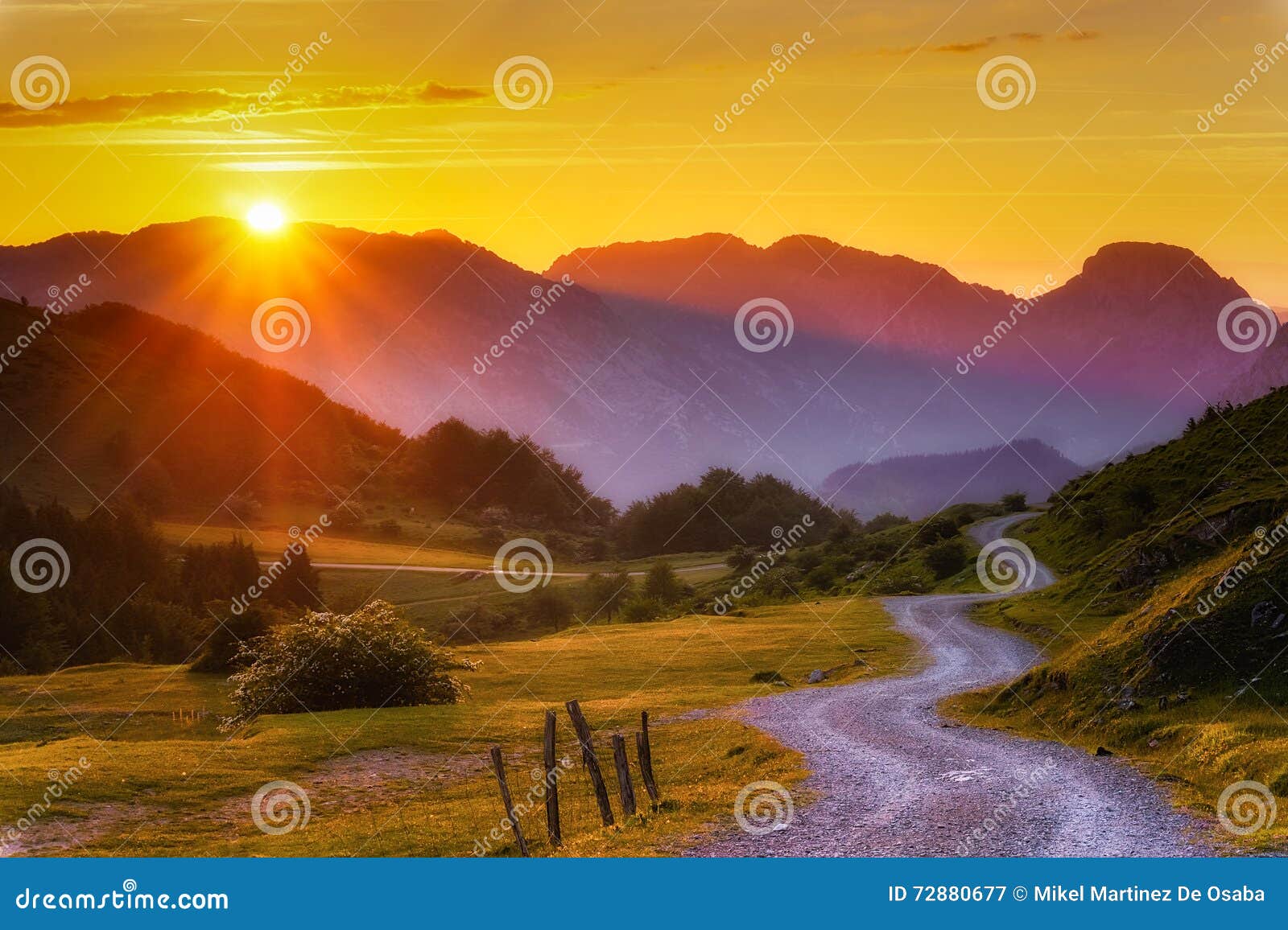 Path in the Mountains at Sunset Stock Image - Image of country, grass ...