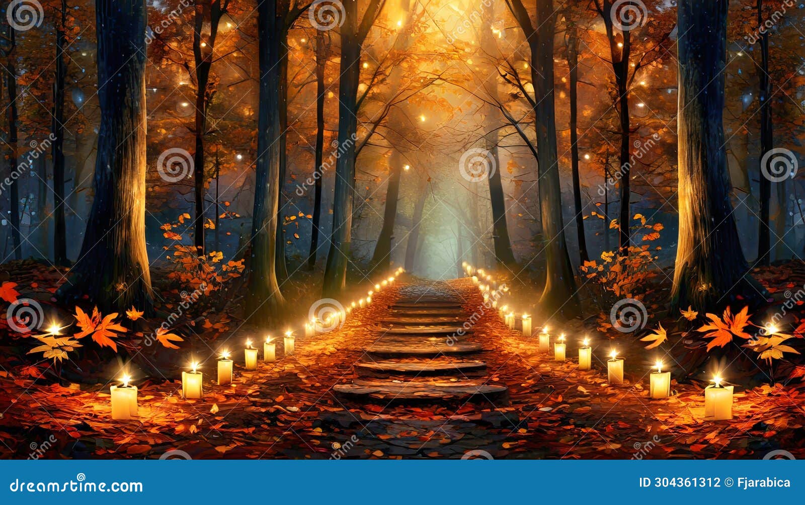 Path through the Park Lined with Burning Candles Romantic Walk Stock ...