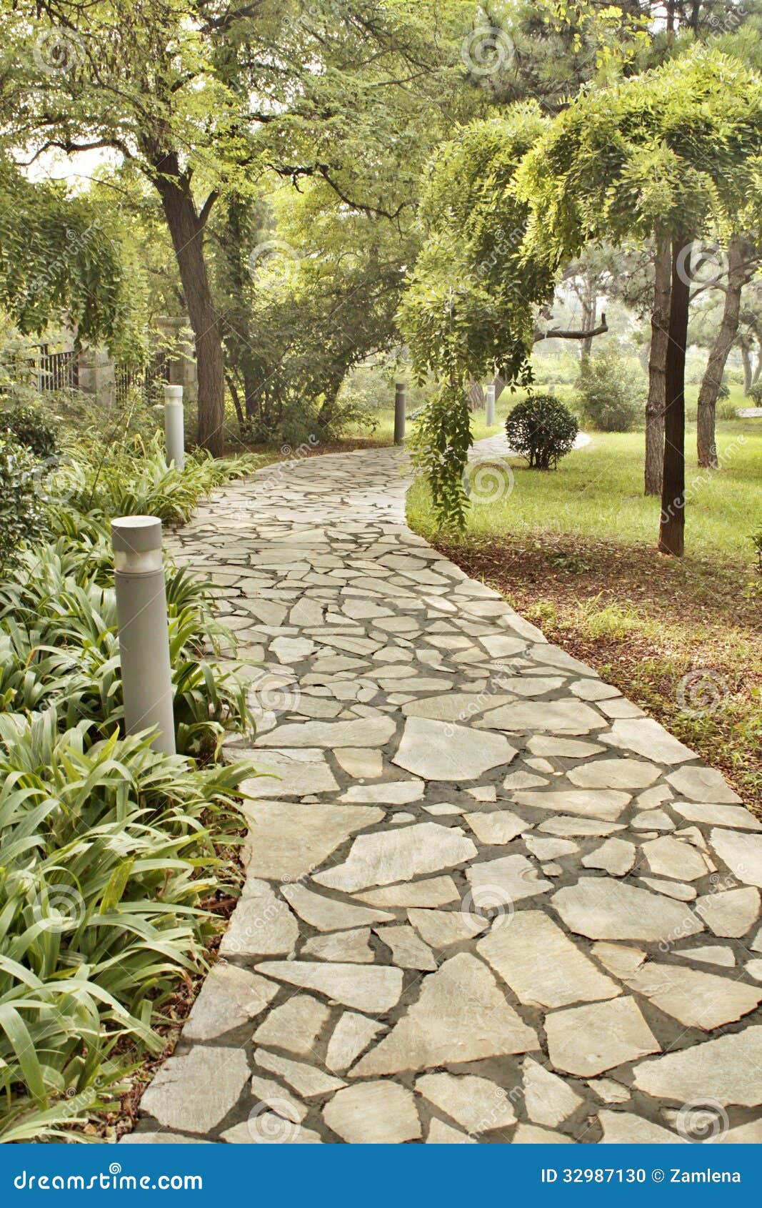 Path in the Park, Paved with Stone Tiles Stock Photo - Image of holiday ...