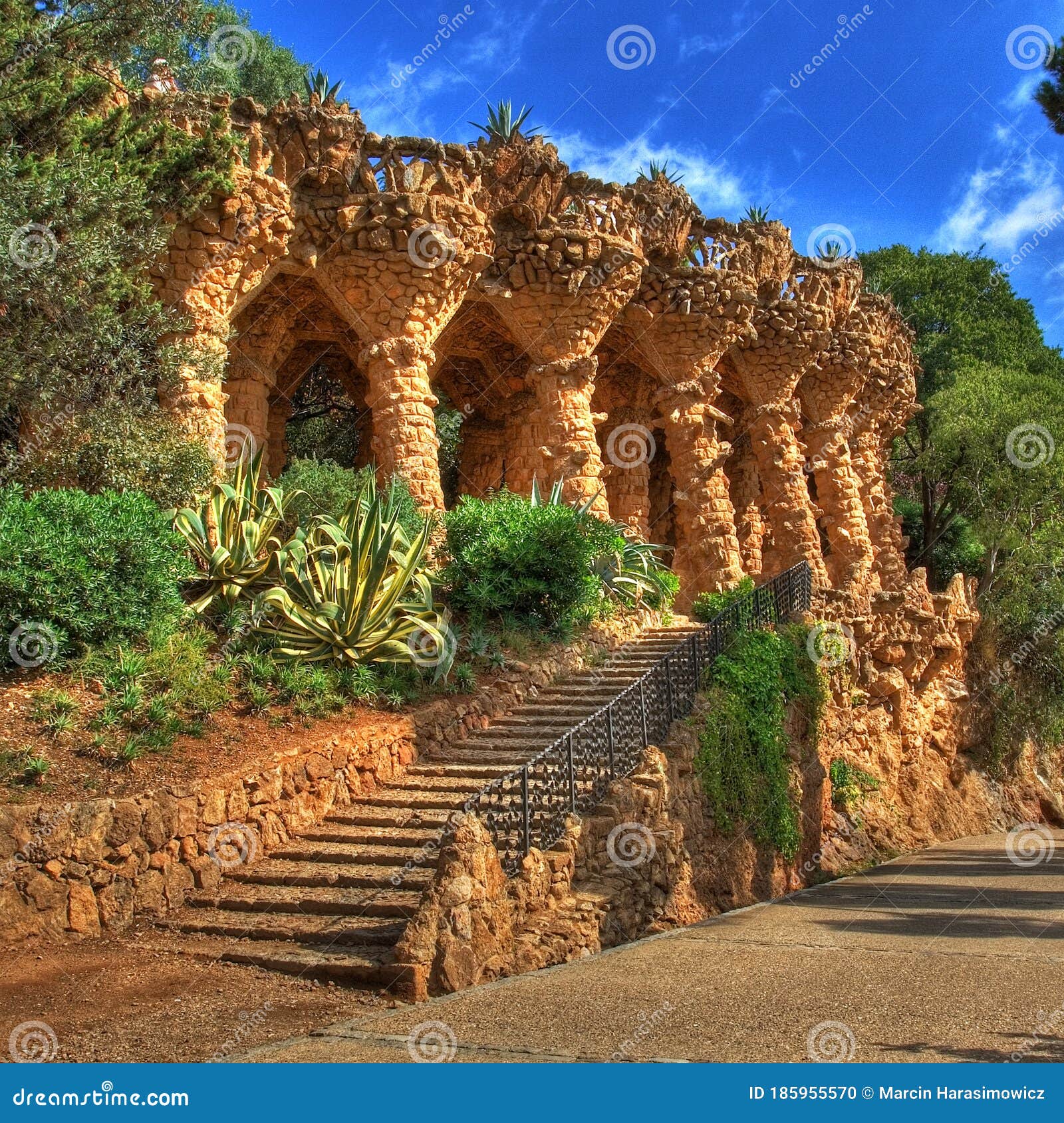 Path in the Park by the Stone Columns. Stock Photo - Image of streak ...