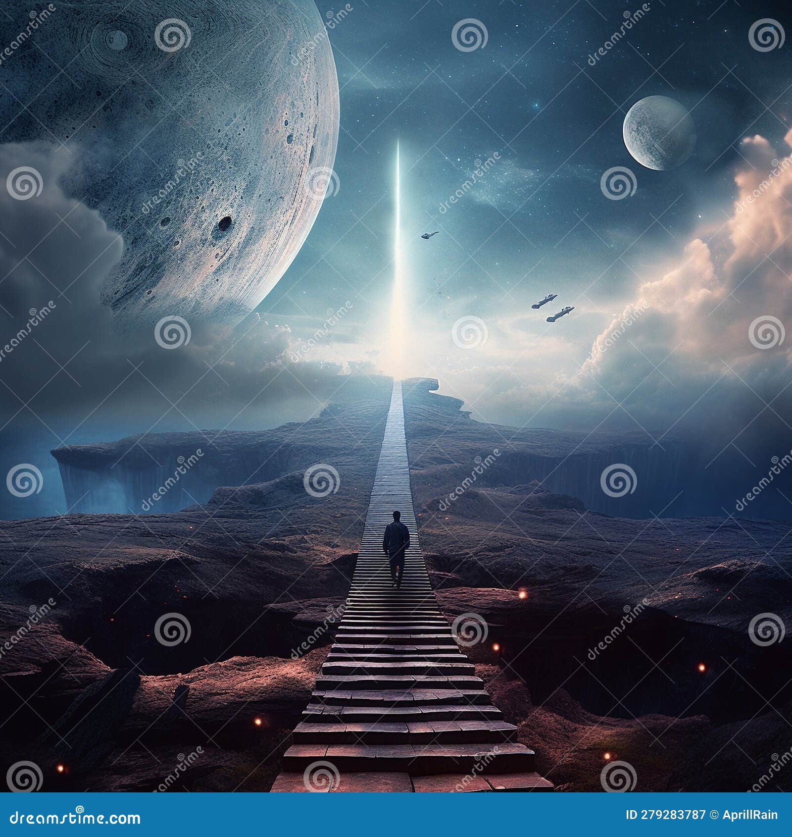 A Path Passing through Unknown Worlds Stock Illustration - Illustration ...