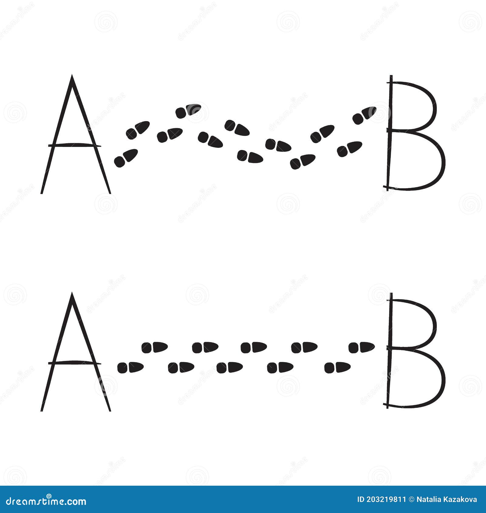 Straight And Complicated Path From Point A To Point B Isolated On White ...