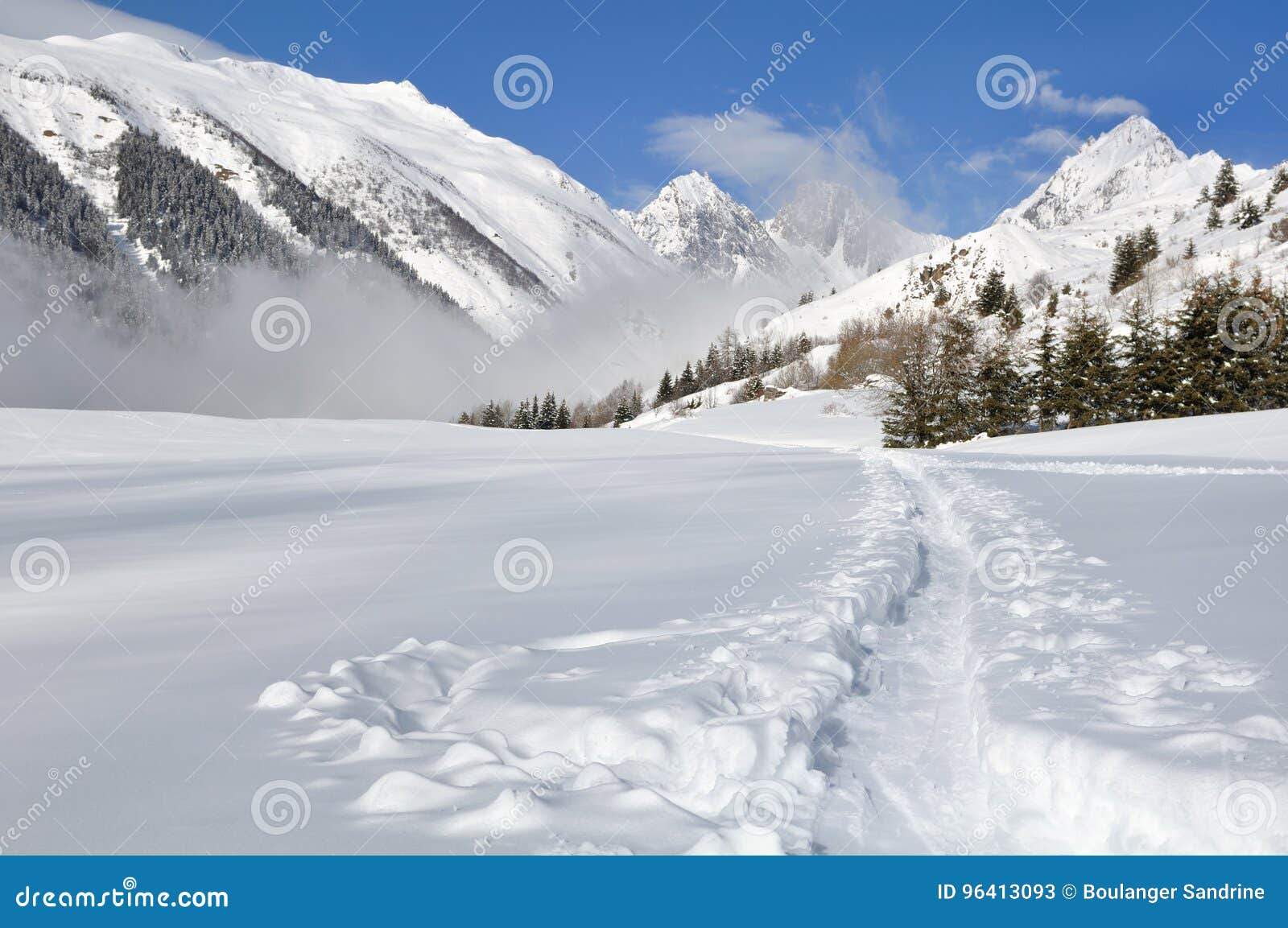 Path in the snow stock image. Image of hiking, path, scenic - 96413093