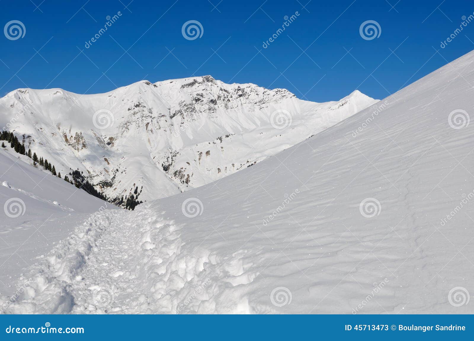 Path in the snow stock image. Image of traces, path, beautiful - 45713473