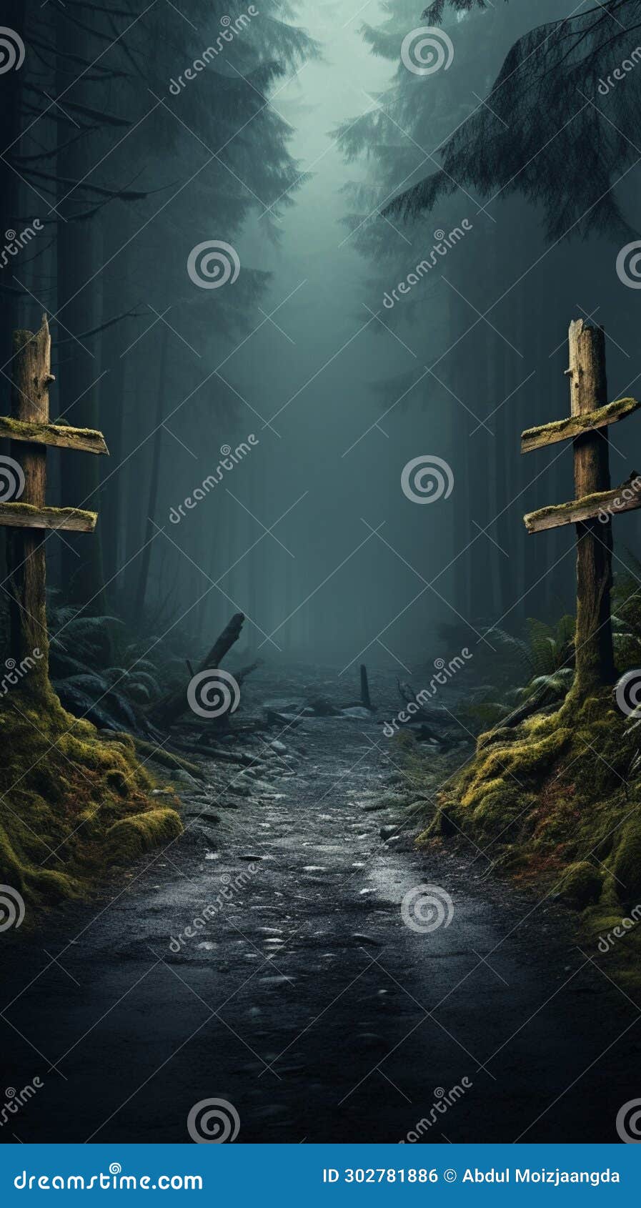 Path Splitting into Two in a Foggy Forest, 3D Rendering Stock ...