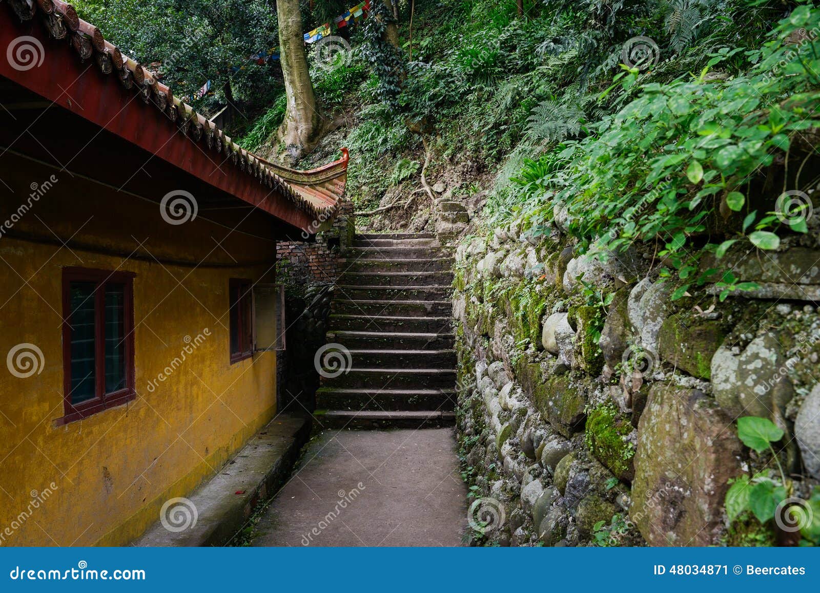 Path and Steps Behind Ancient Chinese Building on Mountainside Stock ...