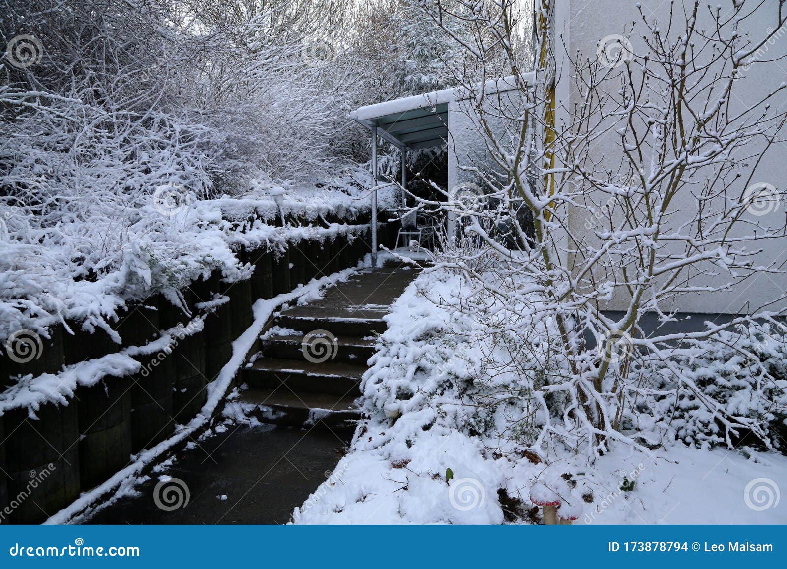 The Path with Steps at the House is Cleared of Snow Stock Photo - Image ...