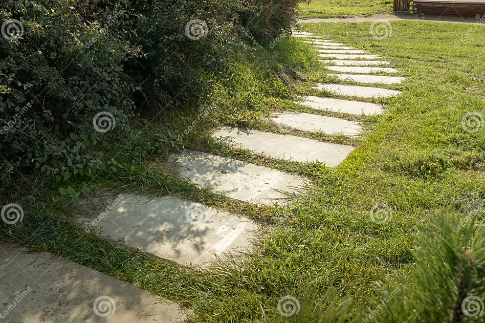 Path of Stones in the Grass, Garden Path Made of Large Flat Stones ...