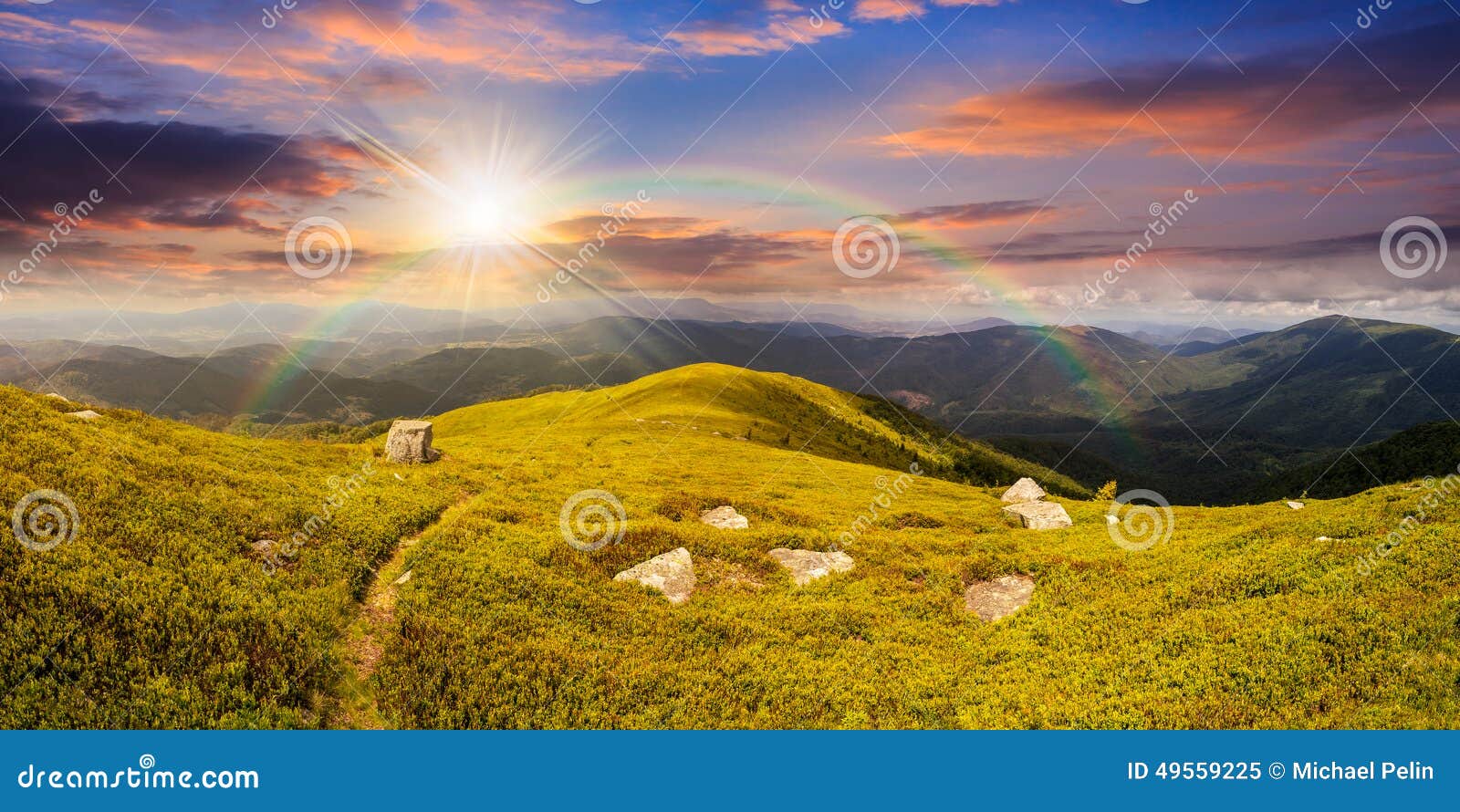Path among Stones on Mountain Top at Sunset Stock Image - Image of ...