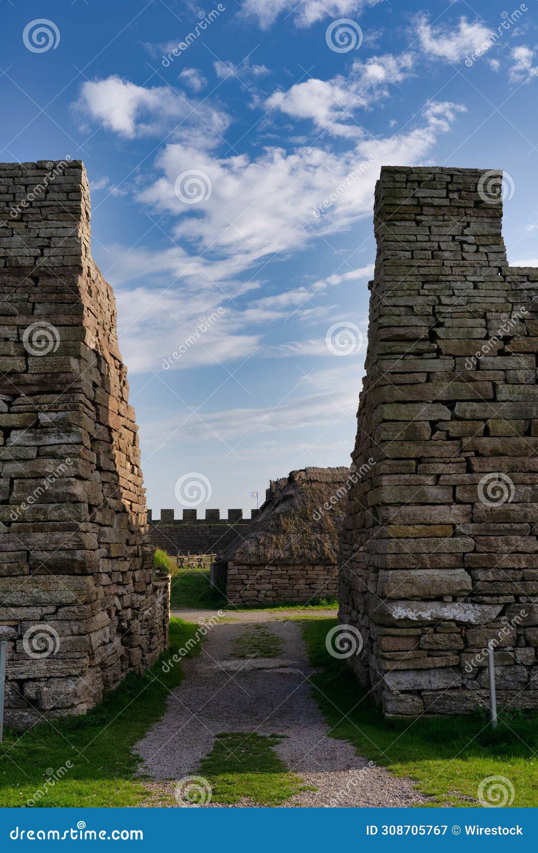 Path Surrounded by the Stone Walls of the Viking Castle in Oland ...