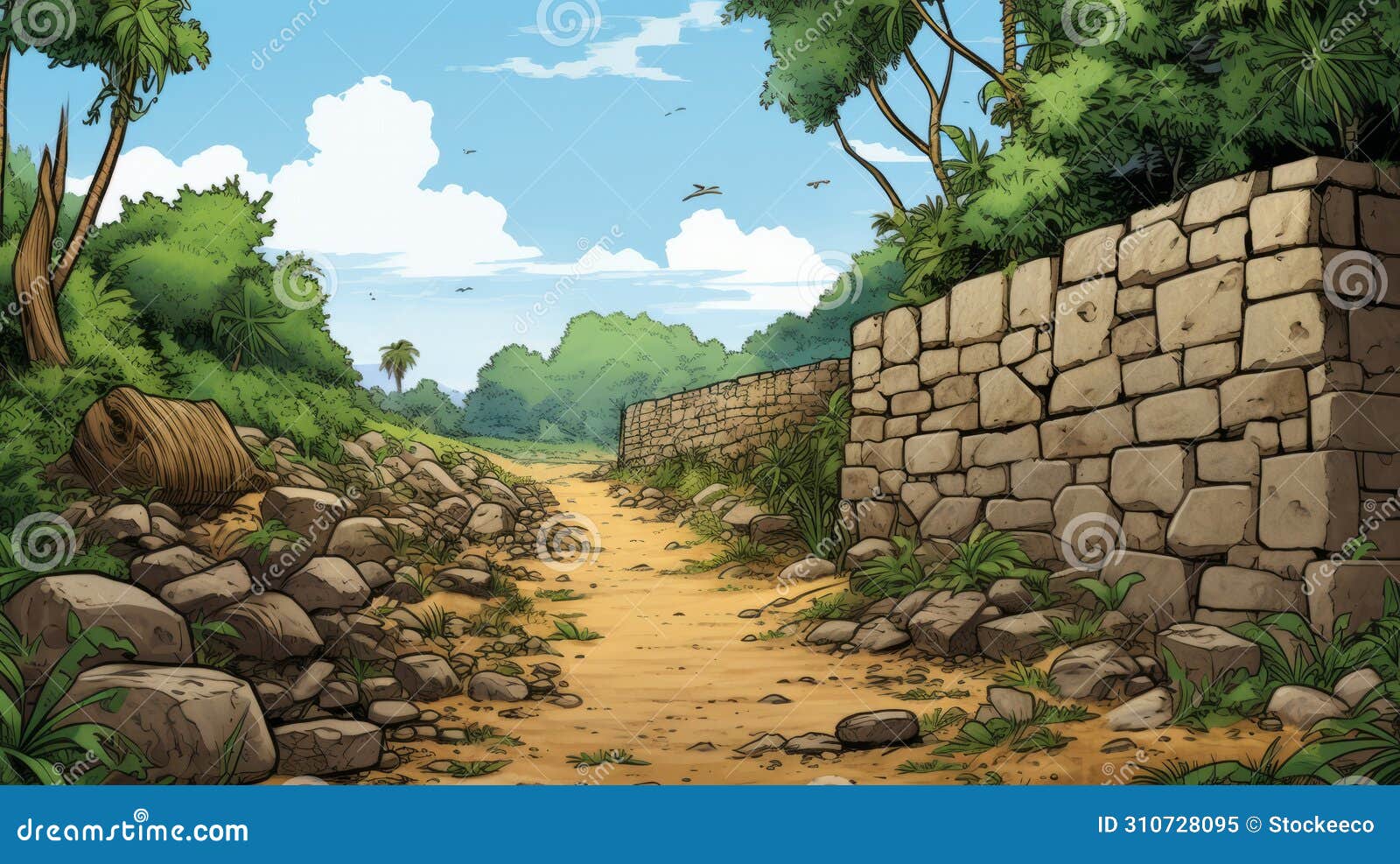Neolithic Comic Style Path Along Usa Wall Royalty-Free Stock ...