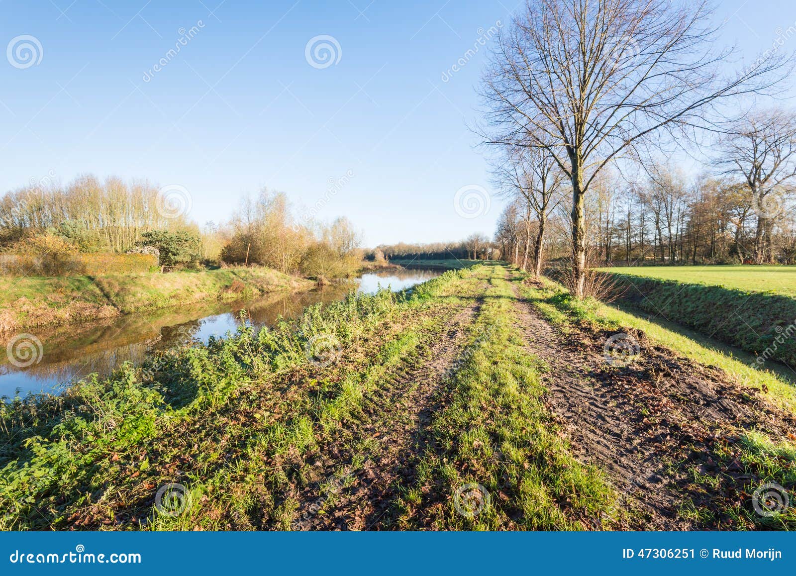 Path with Tire Tracks beside a Narrow River Stock Image - Image of ...