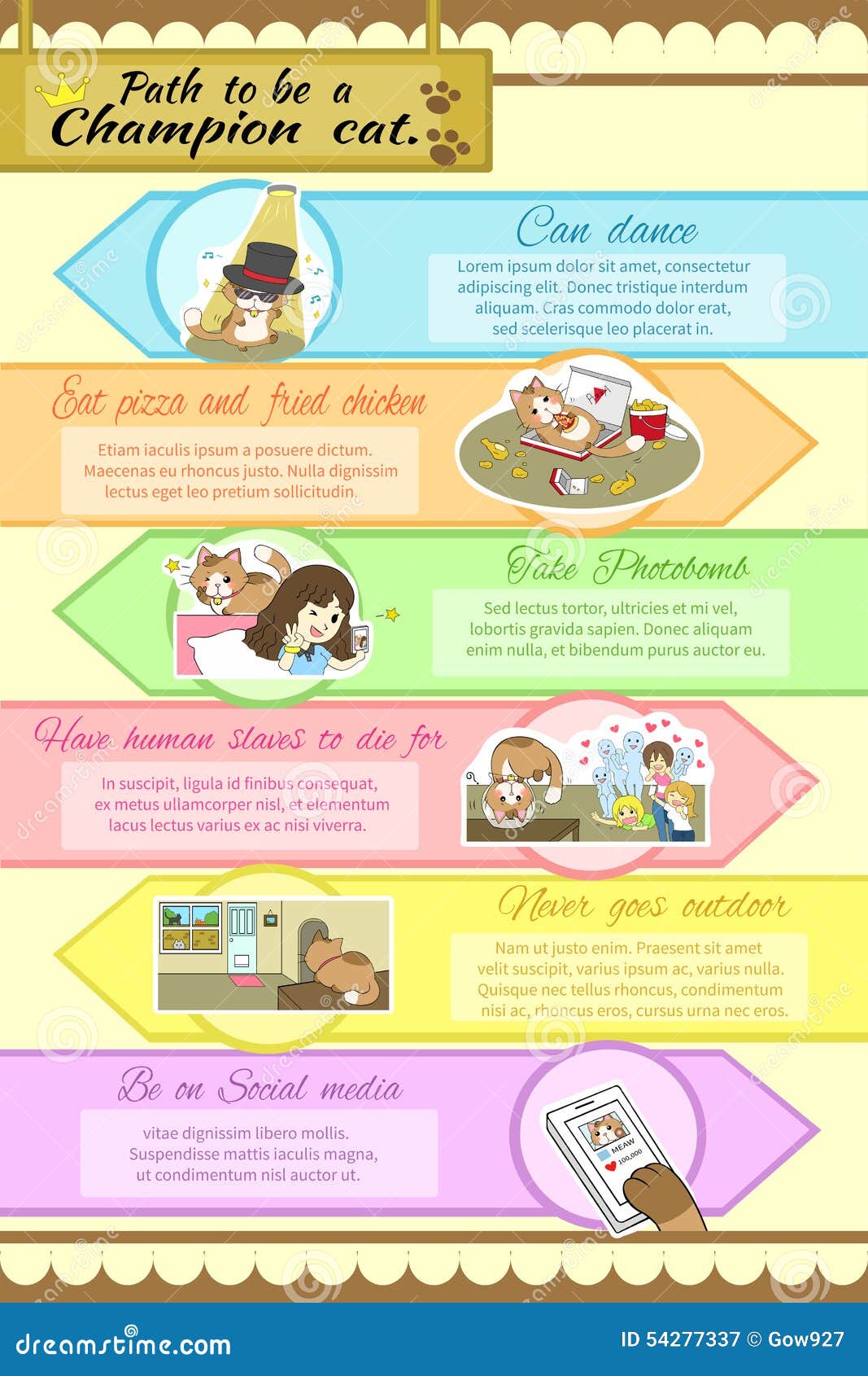 Path To Be a Champion Cat Infographic Template Design with Sample Text ...