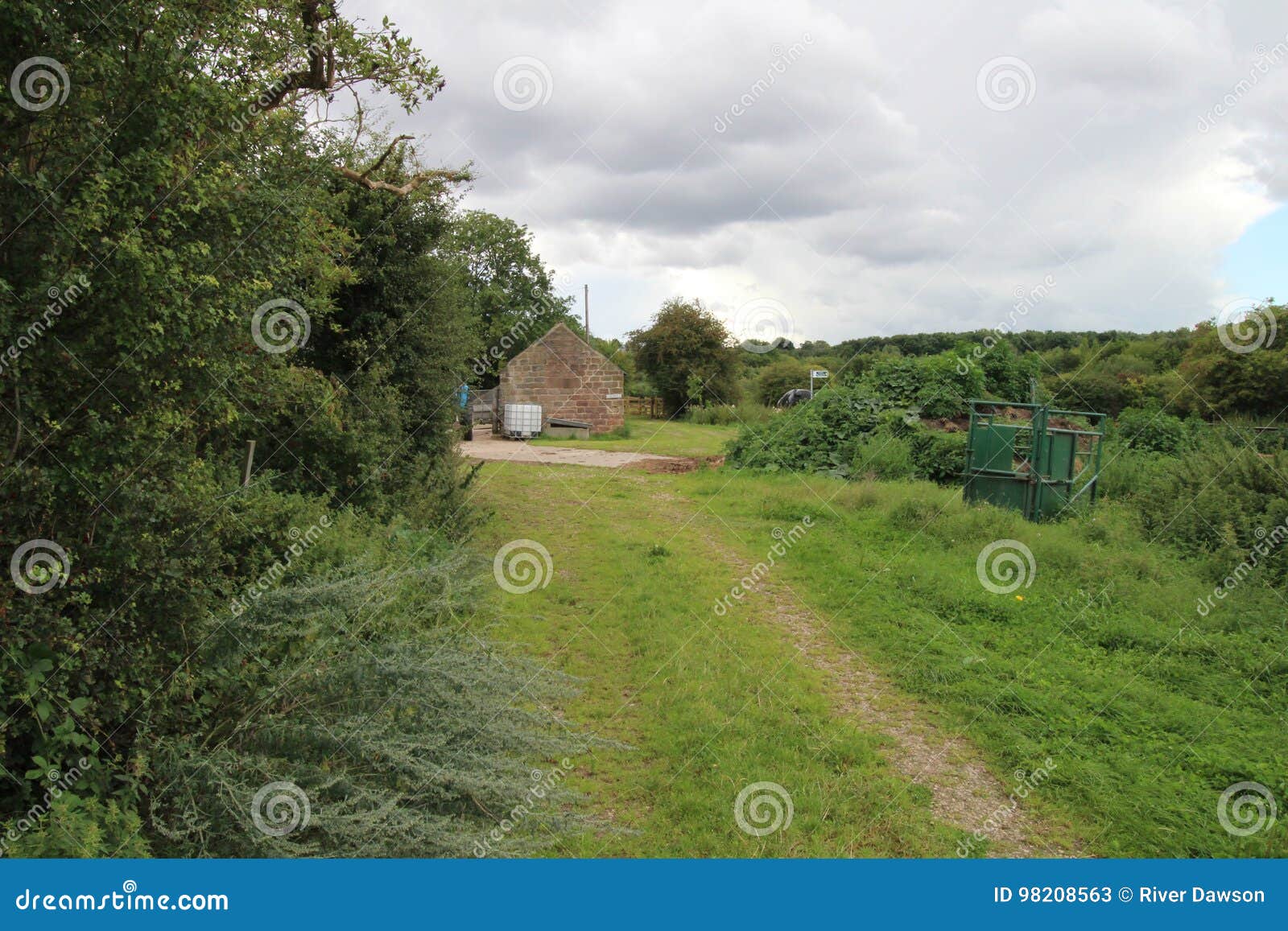 Path To Farm with Fields and Trees Stock Image - Image of buildings ...