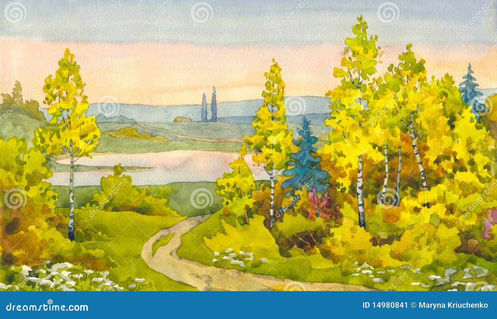 The path to the lake stock illustration. Illustration of branches ...