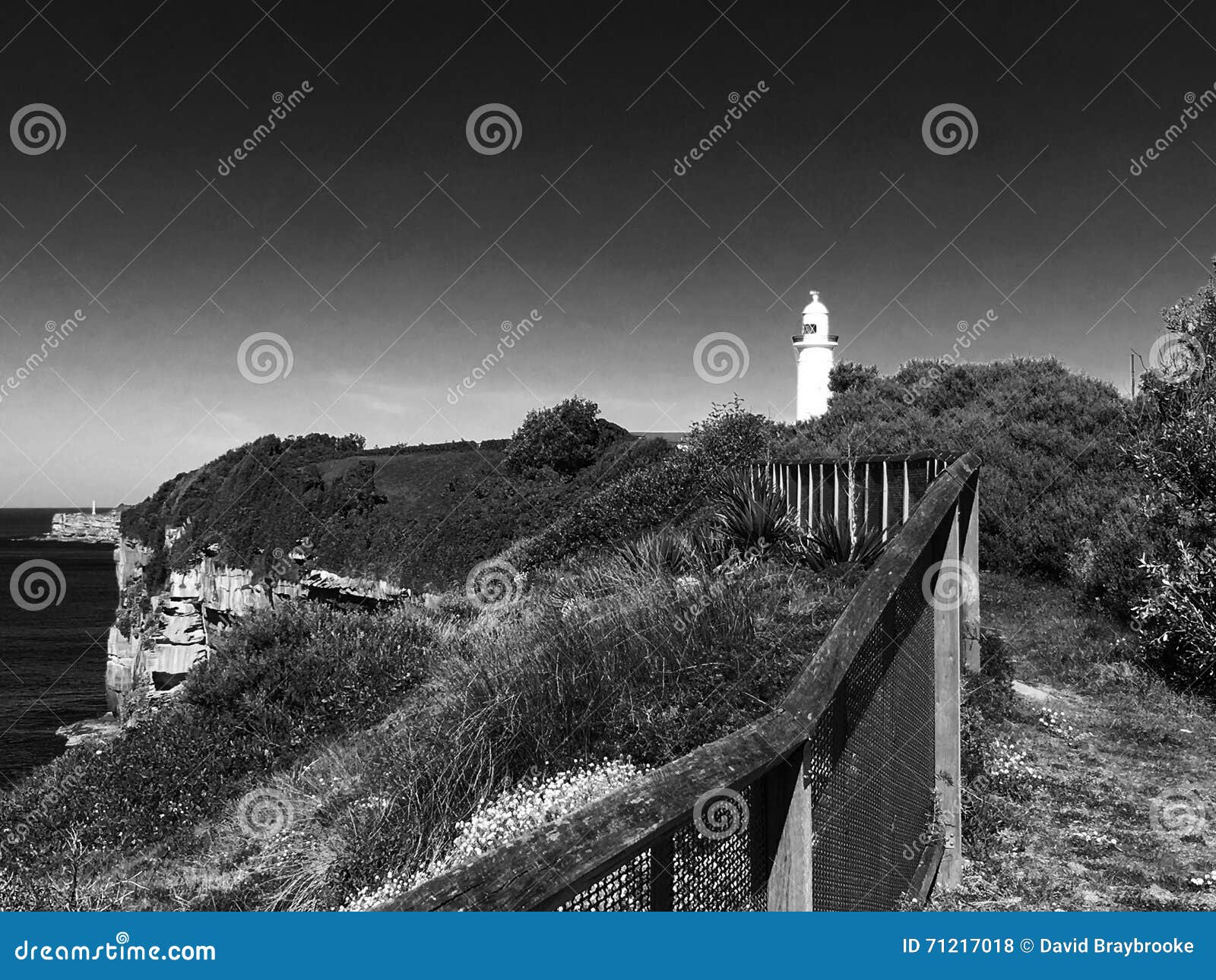 Ocean Cliff Pathway To Lighthouse Stock Photo - Image of fence ...