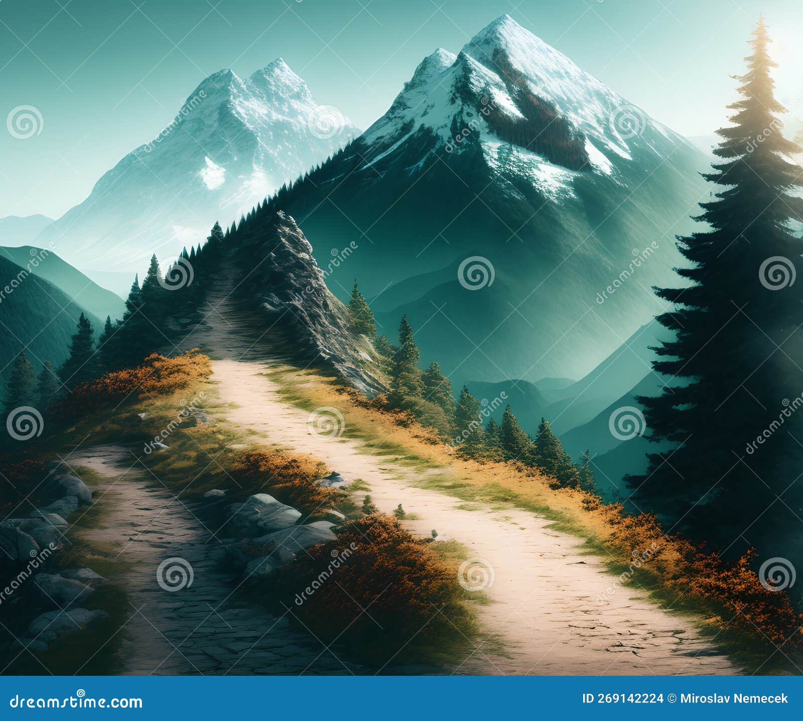 Path To Mountain Top, Generative AI Illustration Stock Illustration ...